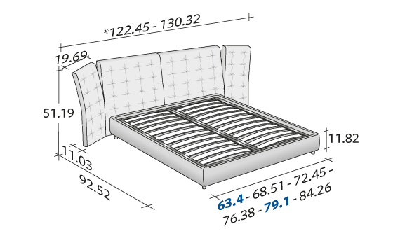 Flou bed - Angle With side panels quilted headboard