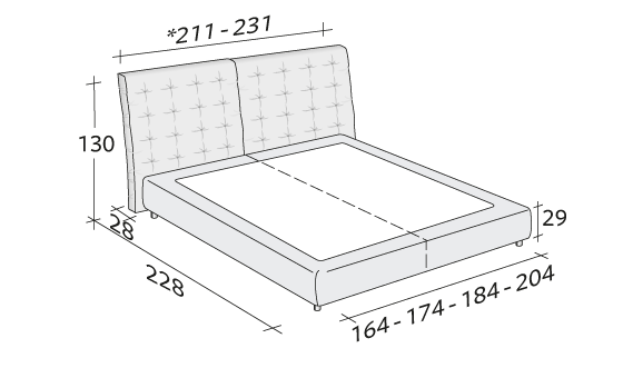 Flou bed - Angle Quilted headboard